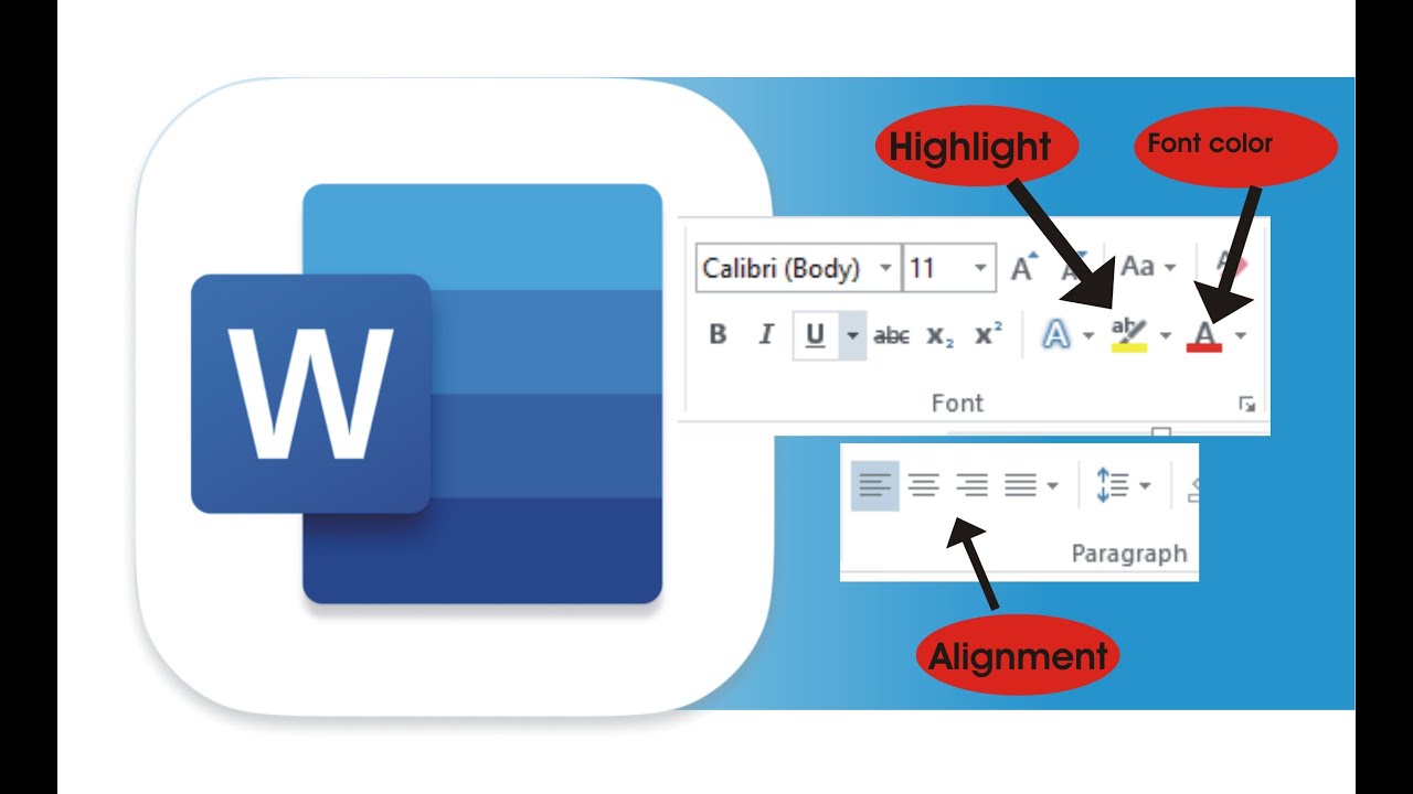 MS Word (Font Color, Text Highlight, Margin, Alignment) - YouTube