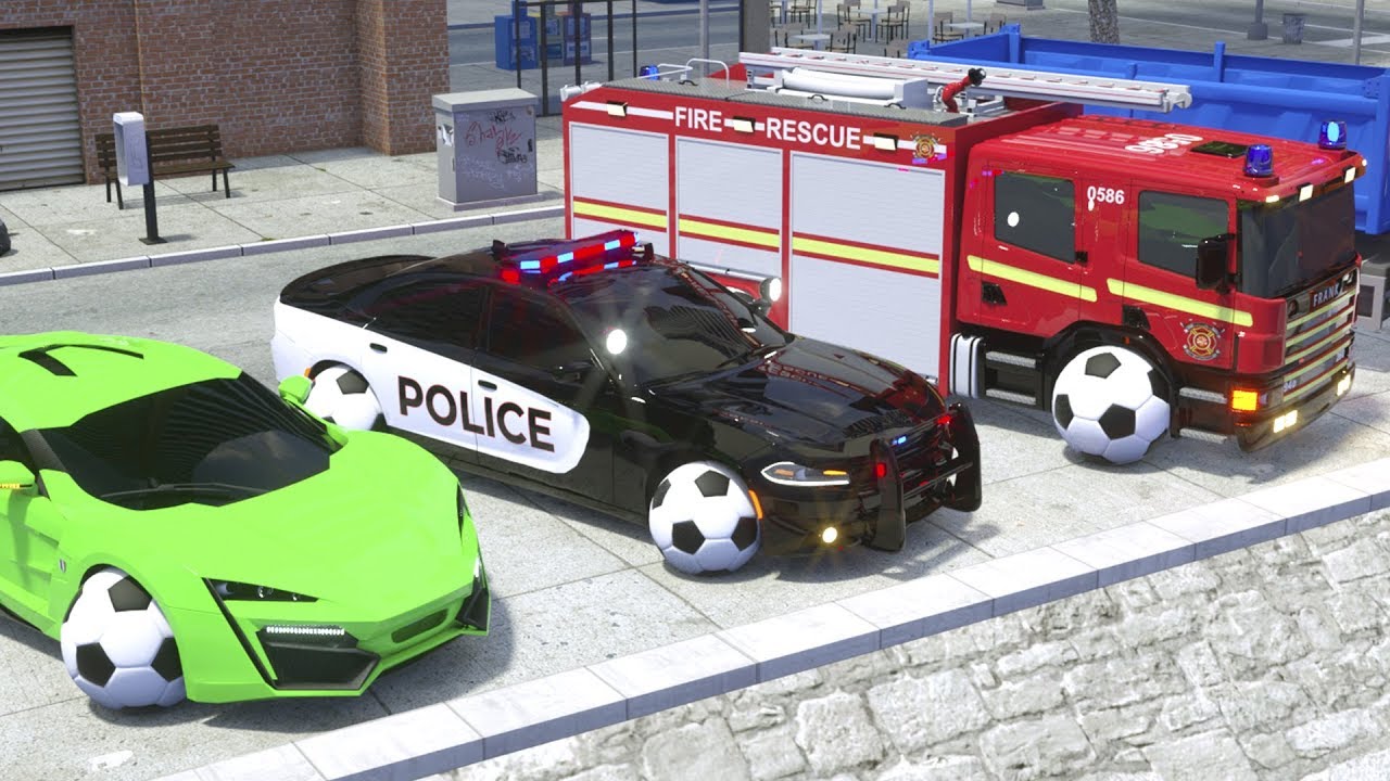 Frank the Fire Truck, Sergeant Lucas the Police Car driving through ...