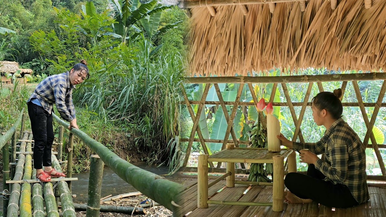 Girl Builds Her Own Bamboo Bridge | Build from Start to Finish - Make a ...