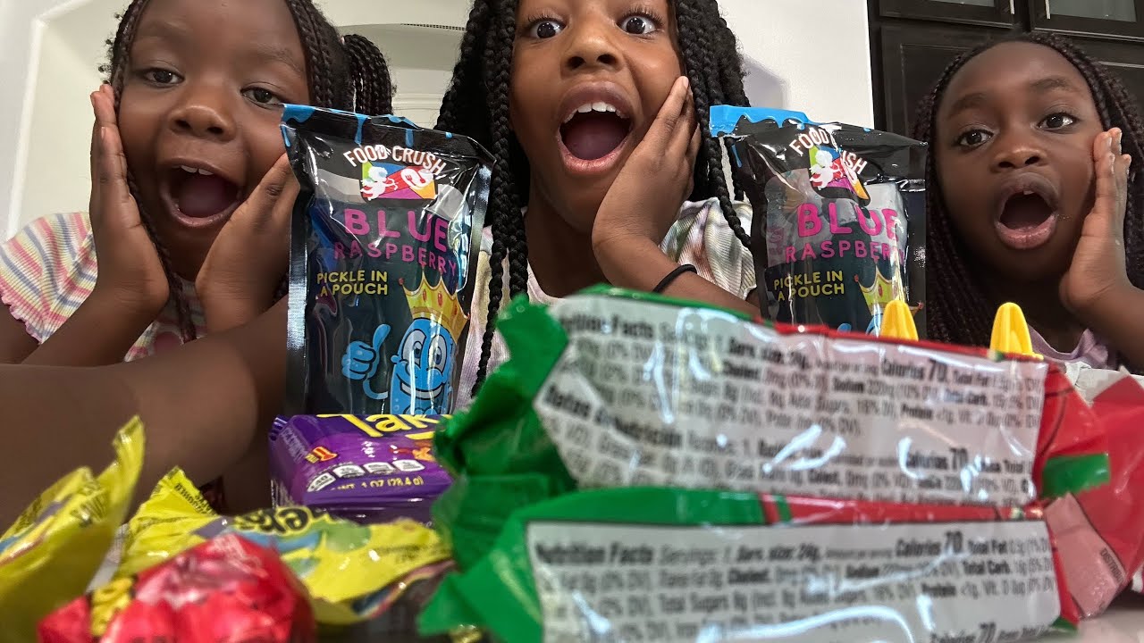 Trying the blue raspberry pickle - YouTube