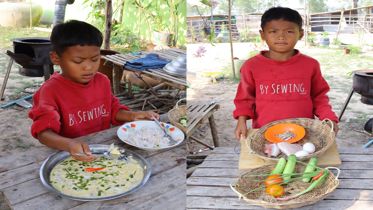 Adorable Little Chef Heng's Steamed Pork with Prahok & Egg Recipe - YouTube