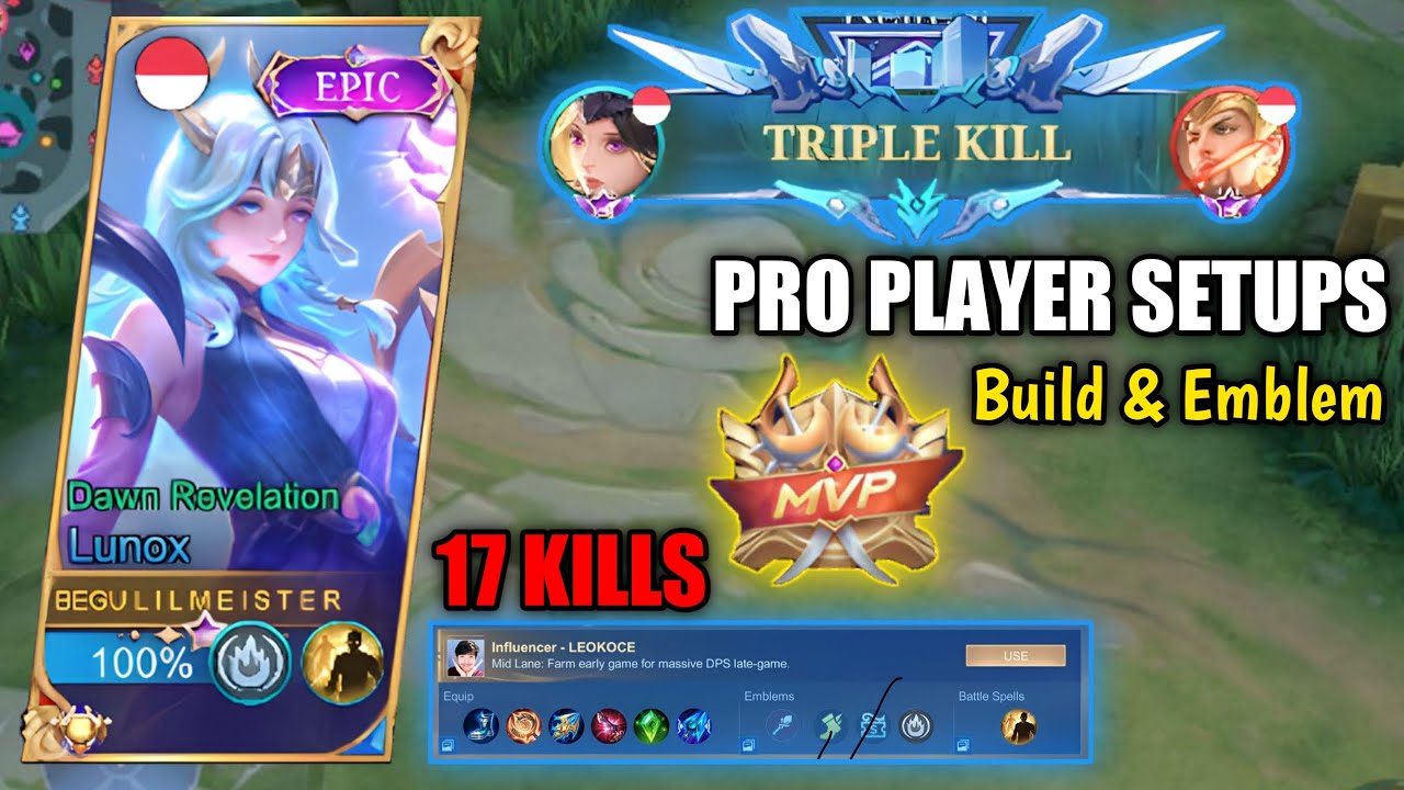 17 Kills!! Lunox Pro Player SetUps Build & Emblem || Best Build Lunox ...