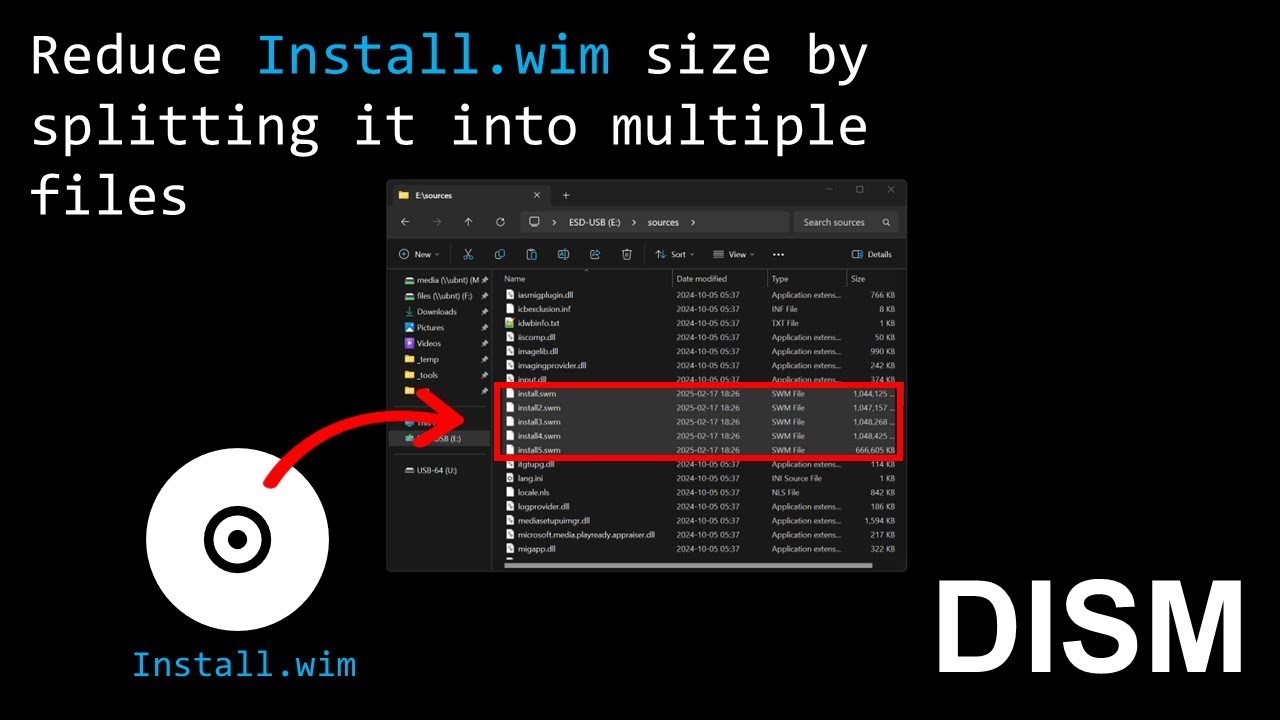 DISM: Reduce Install wim size by splitting it into multiple files - YouTube