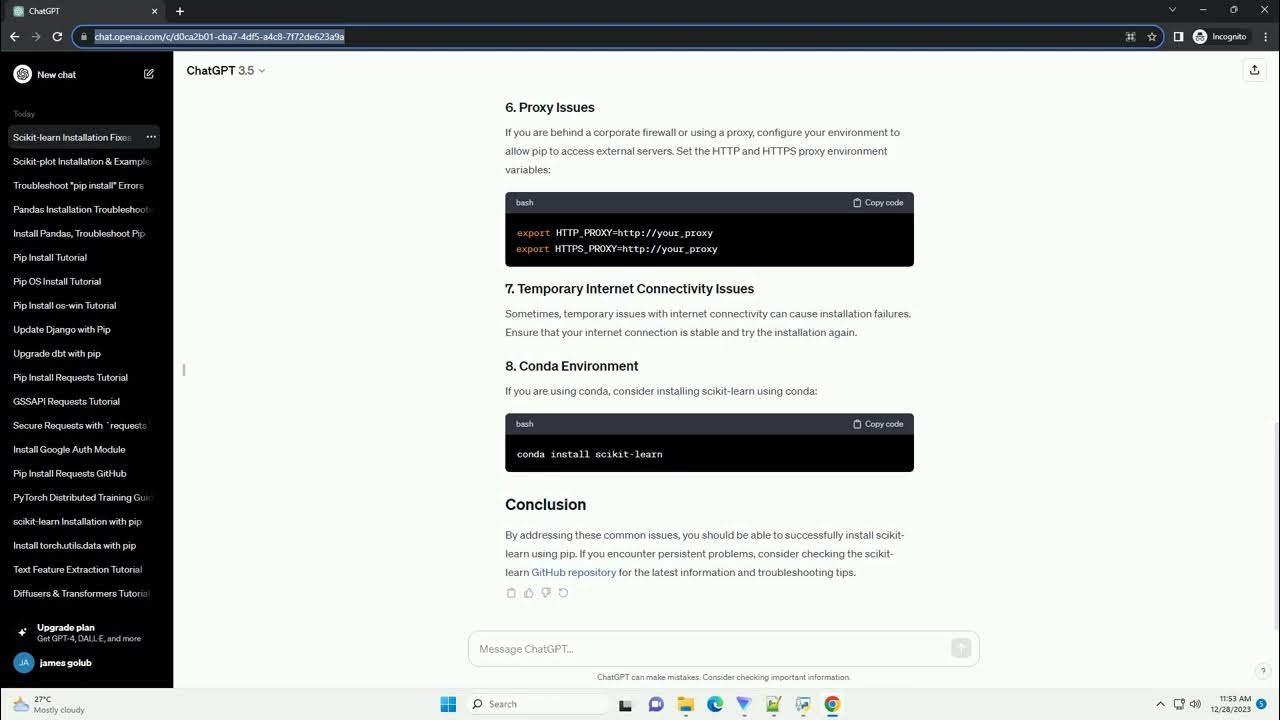 pip install scikit learn fails - YouTube