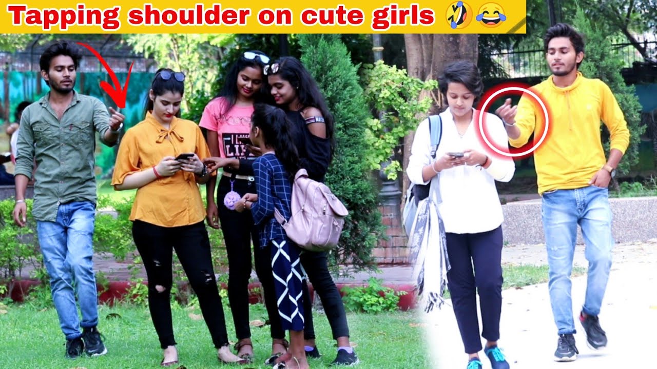 Tapping shoulder prank on cute girls || Epic reaction || DR prank - YouTube