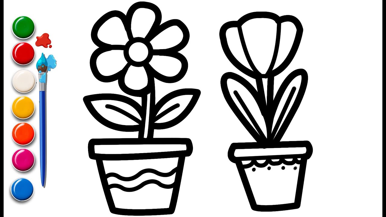 How to draw a Flower Pot easy Drawing || Flower vase drawing for Kids ...