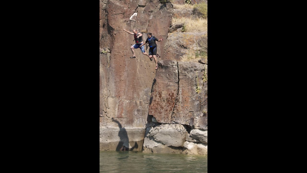 50 Foot Cliff Challenge. (Little Bart's first Cliff Jump ever. Lake ...
