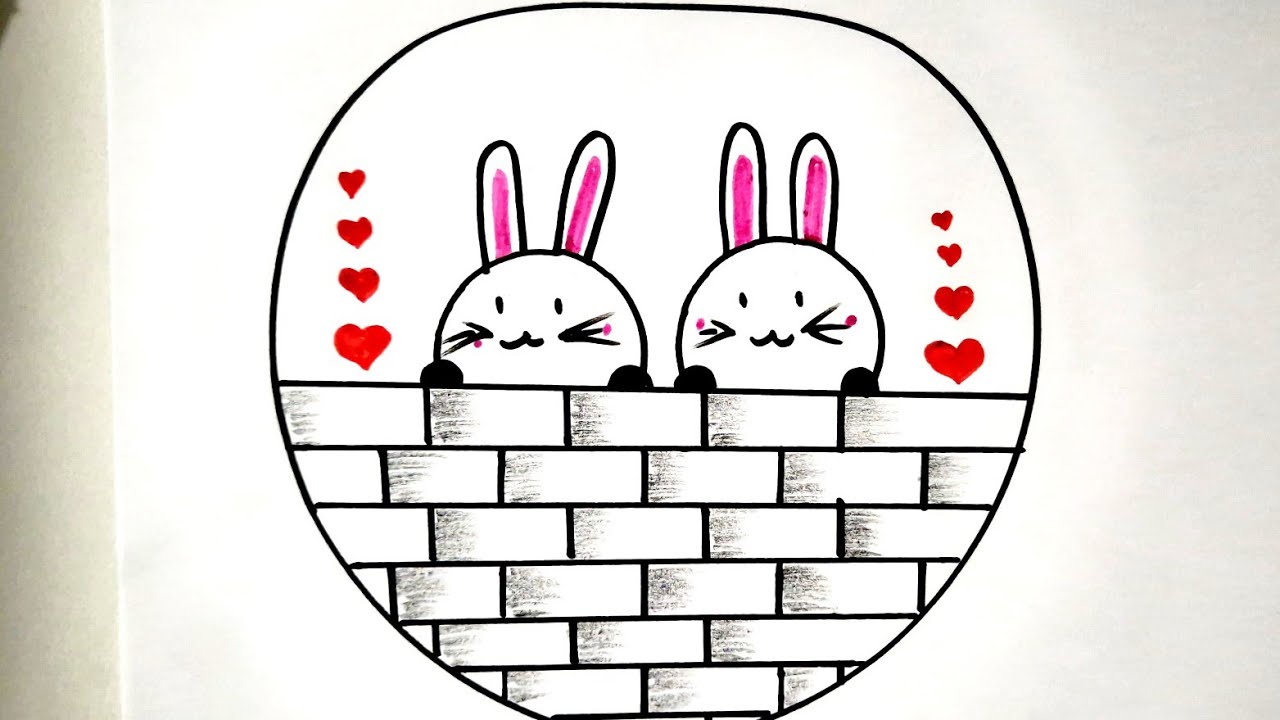 Circle drawing scenery🩷 Cute rabbit🐇 ️🐰 drawing in circle ️ easy ...