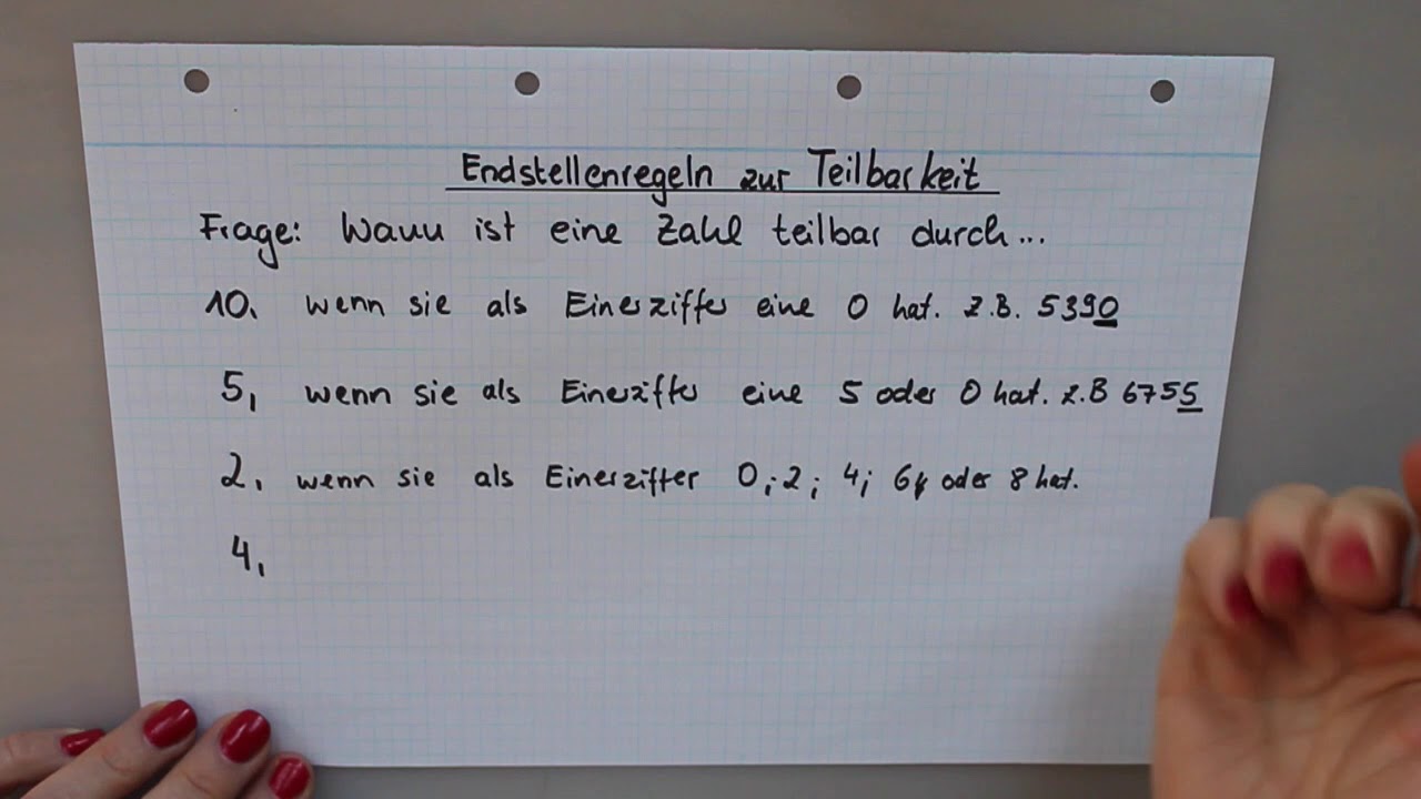 Mathe Klasse 5 / Welche Endstellenregeln zur Teilbarkeit gibt es? - YouTube
