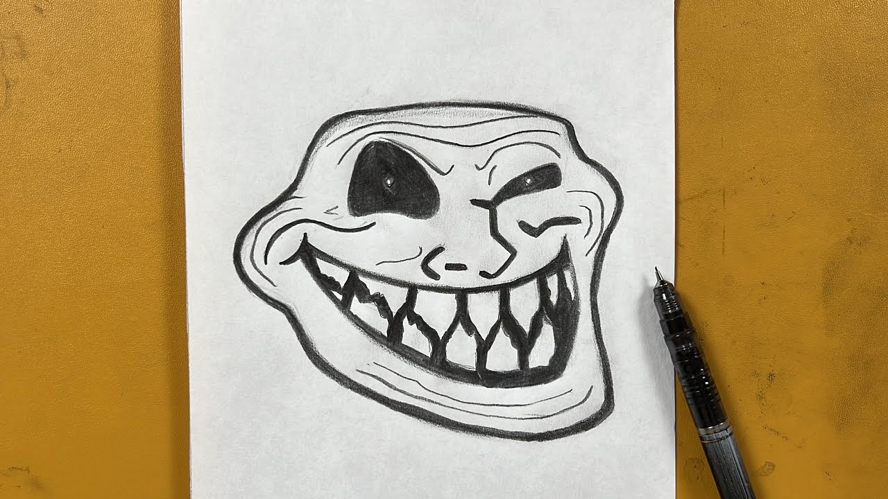 Creepy art | How to draw evil troll face step-by-step - YouTube