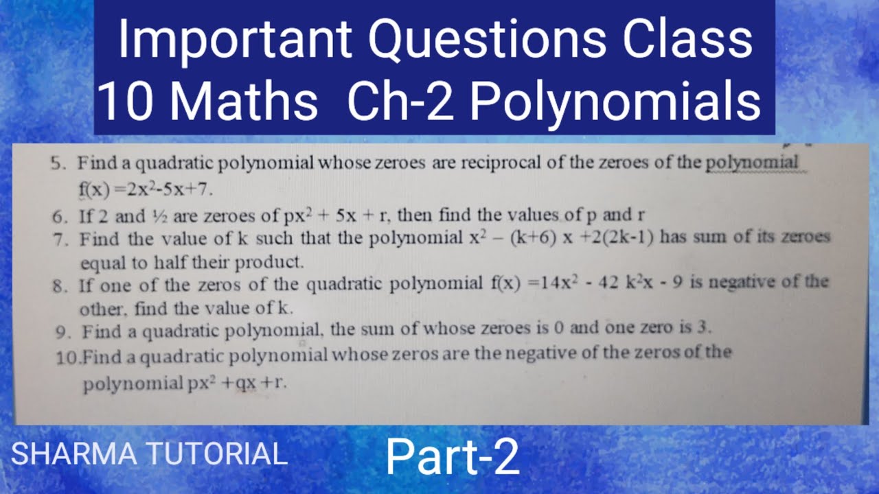Extra questions for class 10 Maths chapter 2 with solution | Important ...