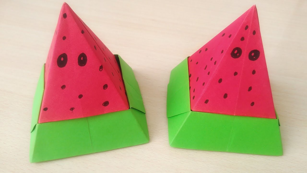 How to make a paper watermelon - paper fruit craft ideas - YouTube