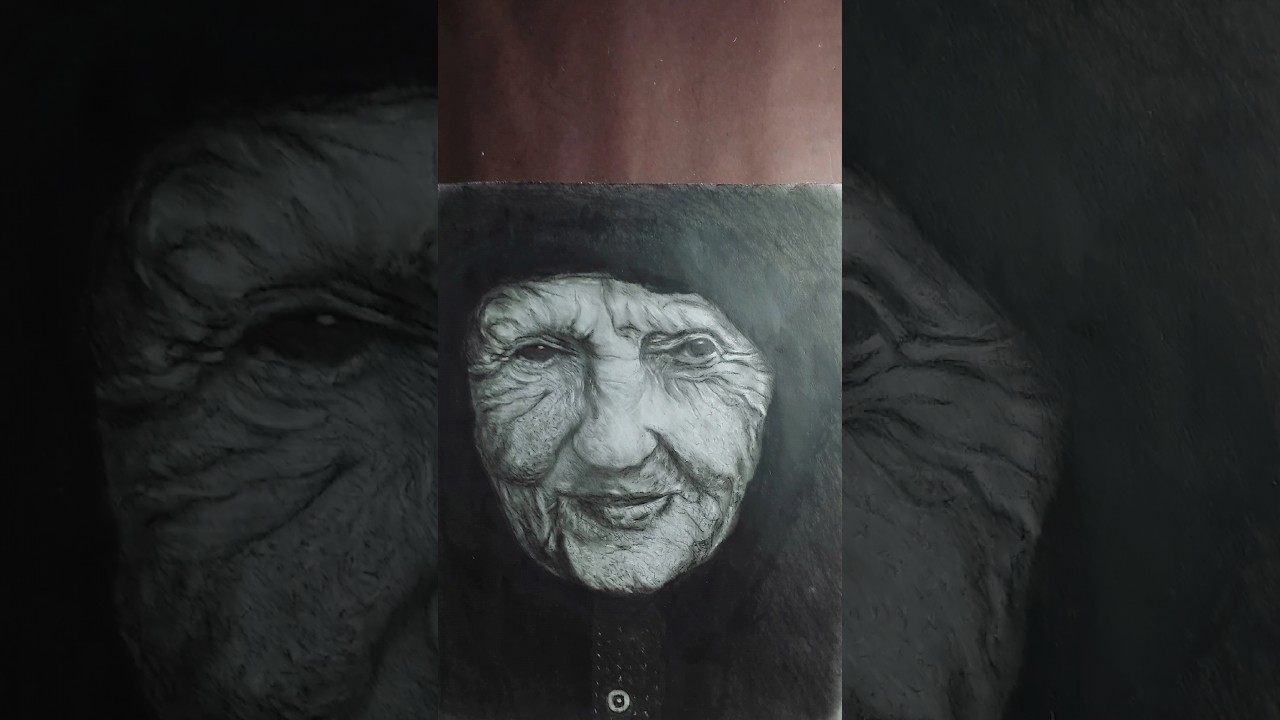 How to draw Old woman with Pencil and Charcoal/#shorts # ...