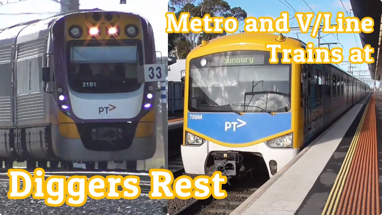 Metro and V/Line Trains at Diggers Rest - YouTube