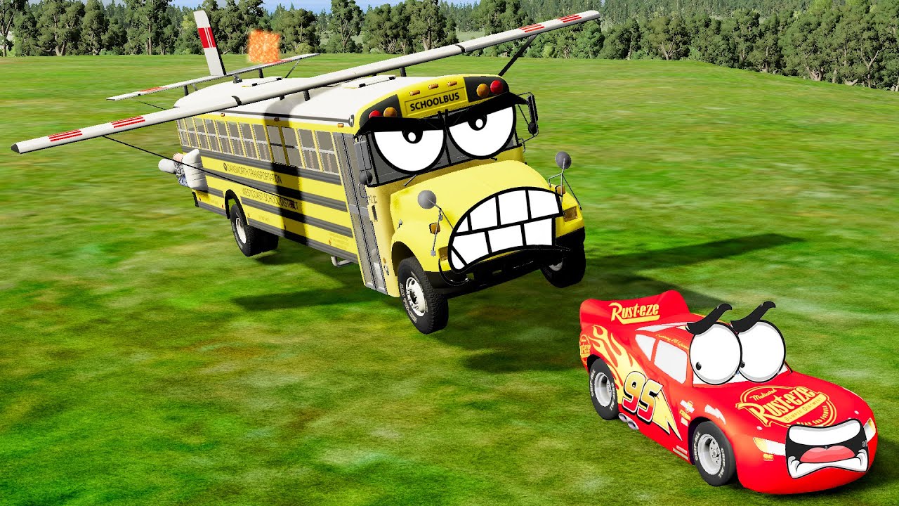 Angry Flying Prison Bus vs Lightning McQueen - McQueen Goes the ...