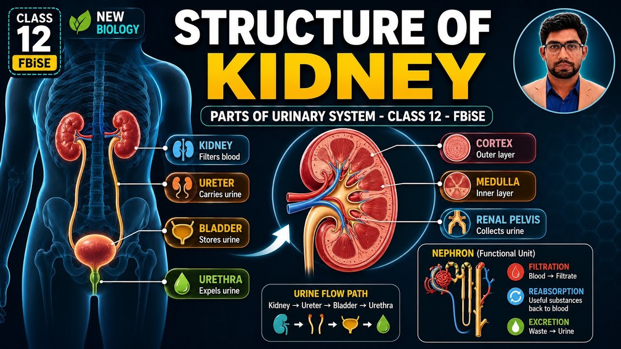 FBISE Biology Class 12 Chapter 4 | Urinary System of Man & Its Parts ...
