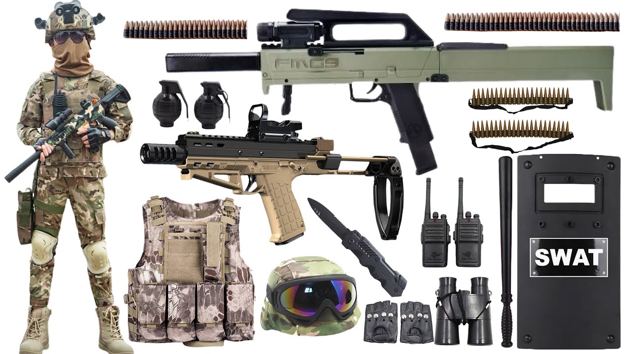 Special police weapon toy set unboxing, FMG9 folding submachine gun ...