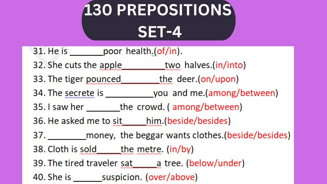 130 PREPOSITIONS SET 4 - YouTube