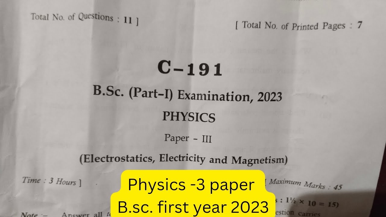 Physics 3rd Paper b.sc. 1st year 2023| Electrostatics, Electricity And ...