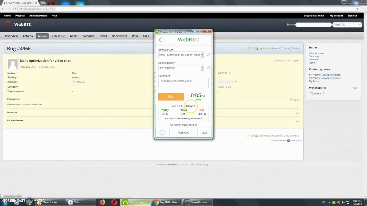 Redmine time tracking software - cross platform time logger - YouTube