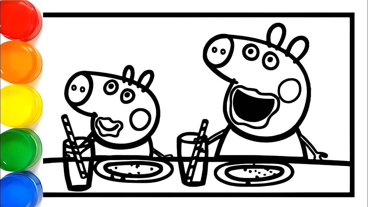 Peppa and George Pig are Drinking Juice Drawing, Painting and Coloring ...