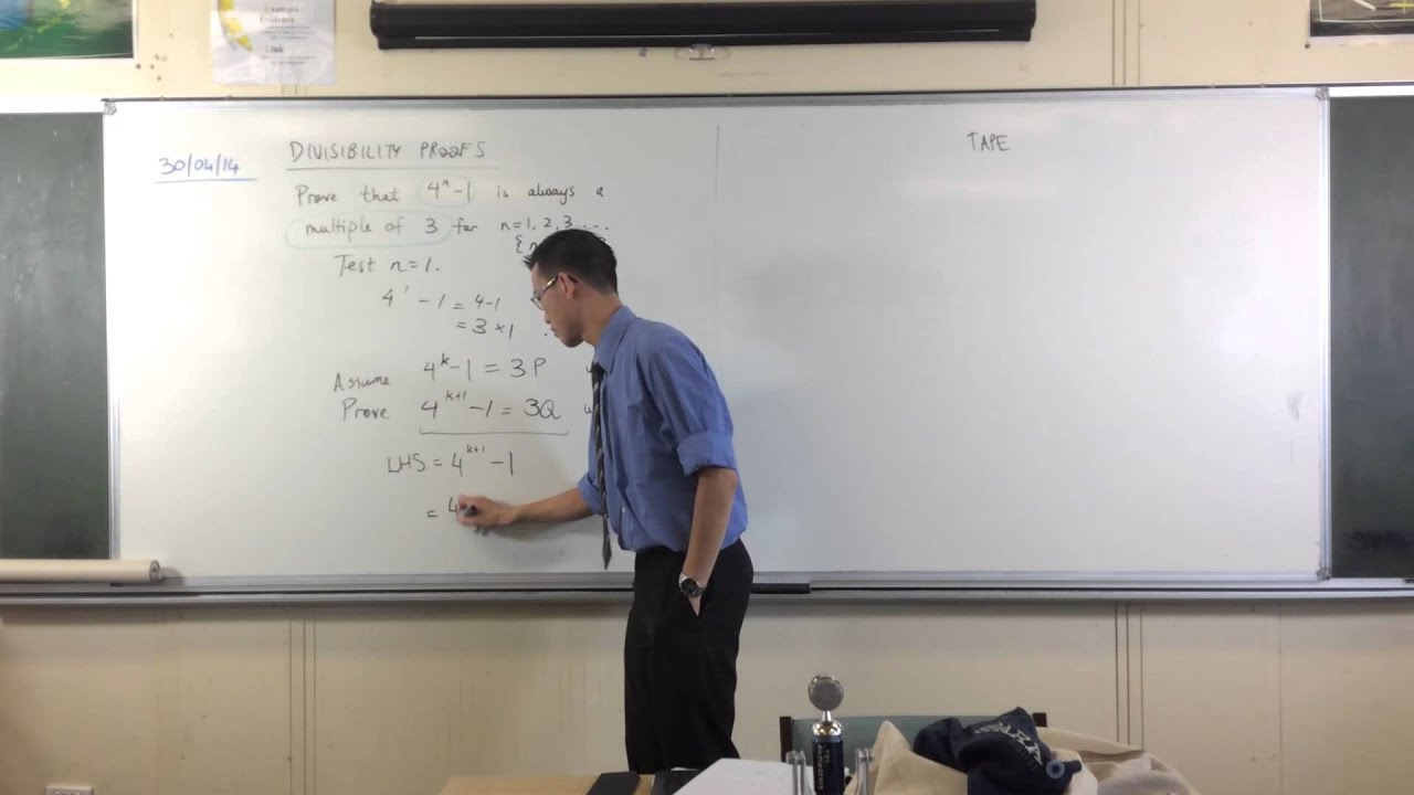 Induction: Divisibility Proof example 3 (4^n - 1 is divisible by 3 ...