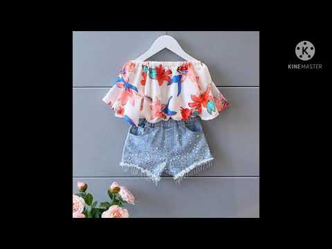 Designer wear tops and denim shorts in baby girls