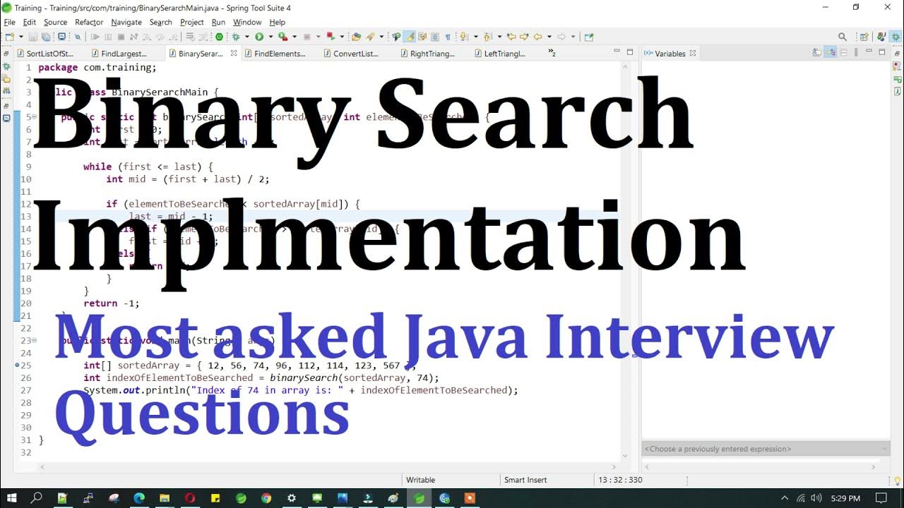 Binary search implementation in java | most important java coding ...