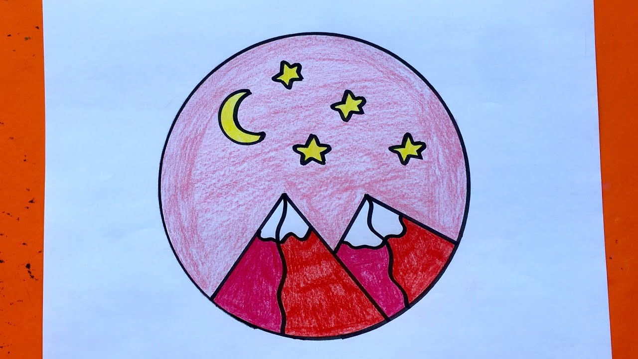 تعليم الرسم للأطفال/رسم جبال/رسم نجوم/رسم هلال/cute pictuer drawing ...