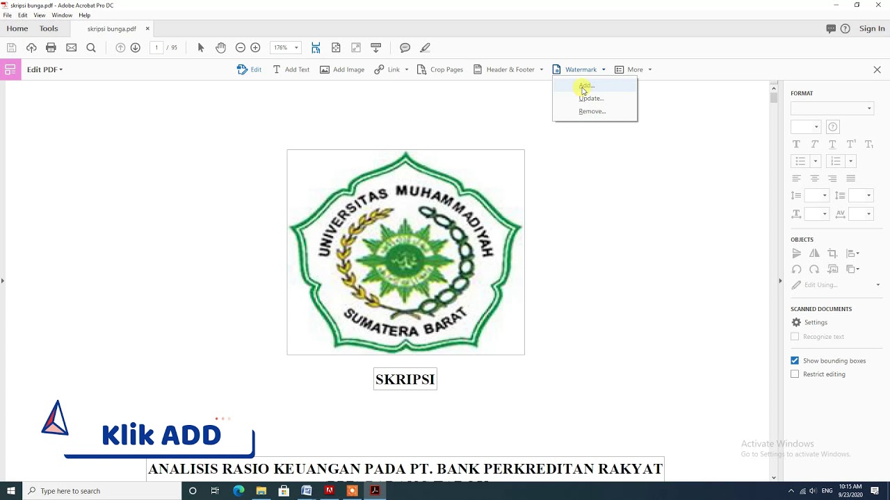 CARA MUDAH MENAMBAHKAN WATERMARK LOGO INSTITUSI PADA FILE (PDF) - YouTube