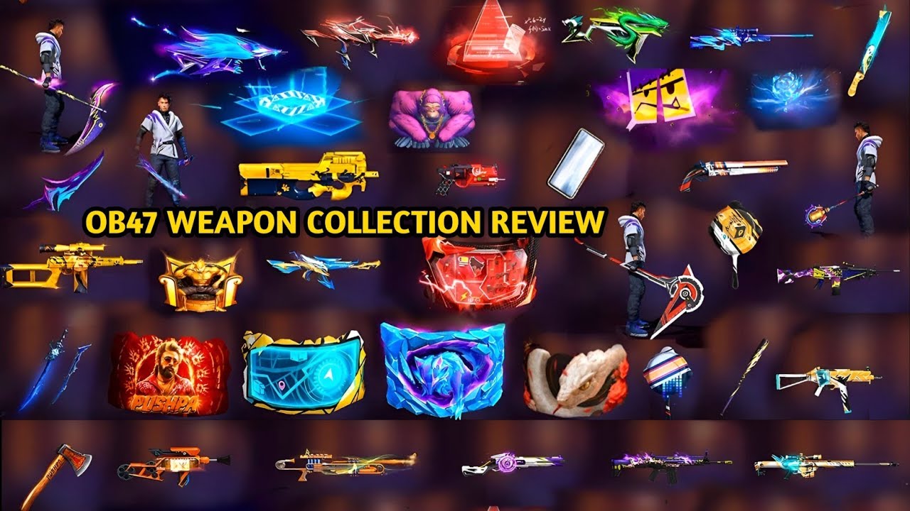 OB47 ALL LEGENDARY WEAPONS COLLECTION FREE FIRE |OB47 ALL GUN SKINS ...