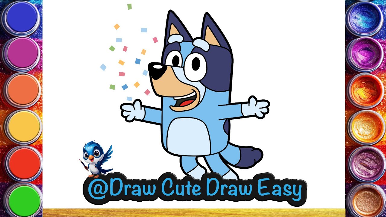 How to draw bluey💙💙💙🌈 | step-by-step bluey drawing| colouring ...