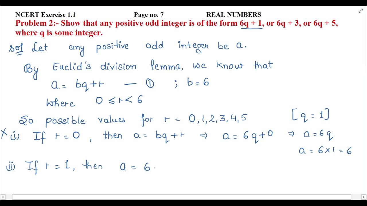 Show that any positive odd integer is of the form 6q + 1, or 6q + 3, or 6q + 5..... - YouTube