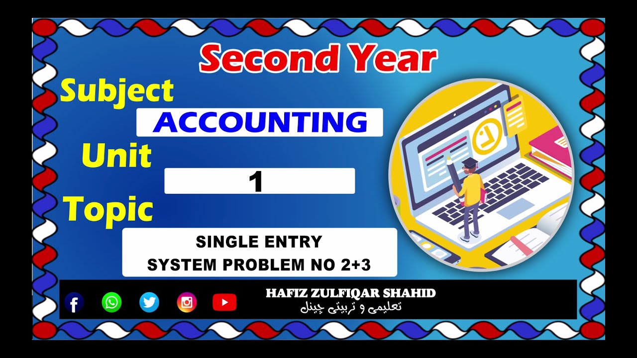 Inter Part-2 Accounting Unit 01{Lecture No 3} Single Entry System Problem :2+3 # ...