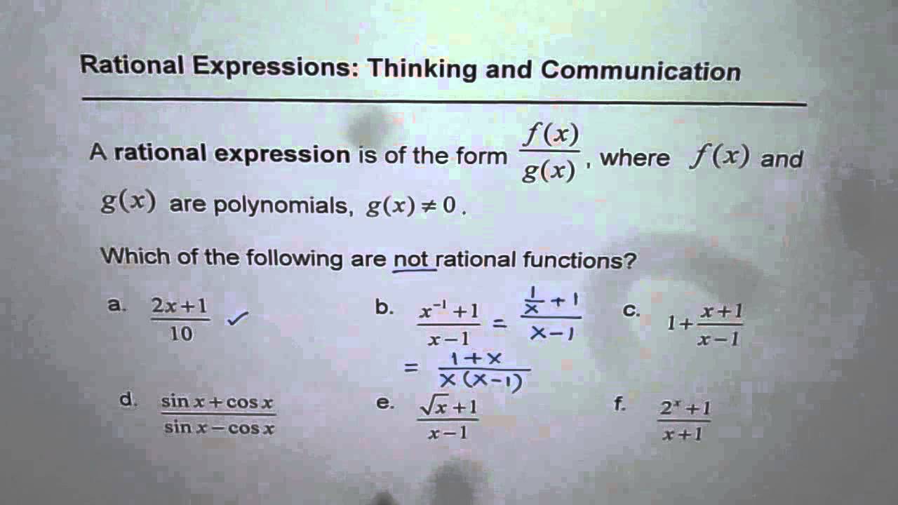 Identify Expressions Which Are Not Rational Expressiopns - YouTube
