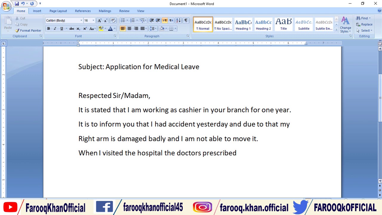 How to Write Medical Leave application // Application Writing Skill in ...