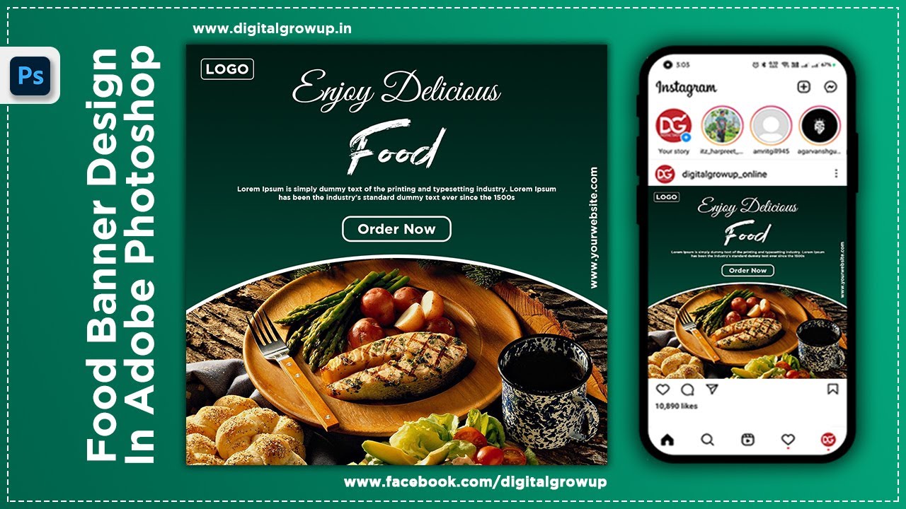 Delicious Food Social Media Post Design In Photoshop | Digital Grow Up ...