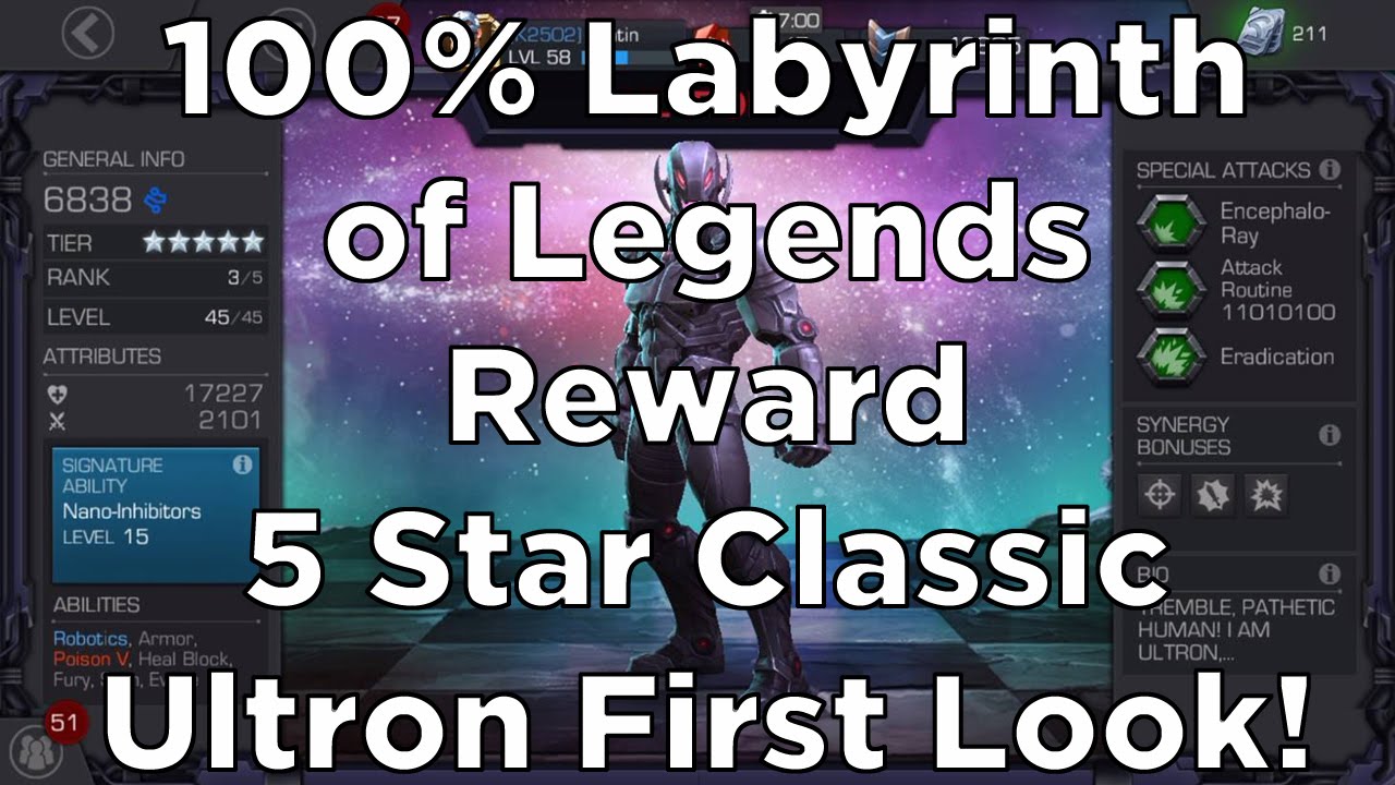 100% Labyrinth of Legends Reward - 5 Star Classic Ultron - First Look ...