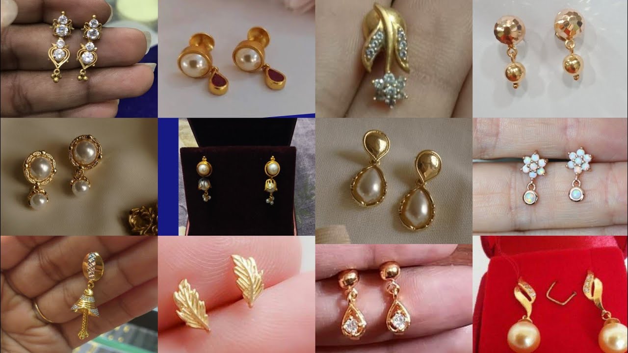 20+ small gold earring designs// with weight. - YouTube