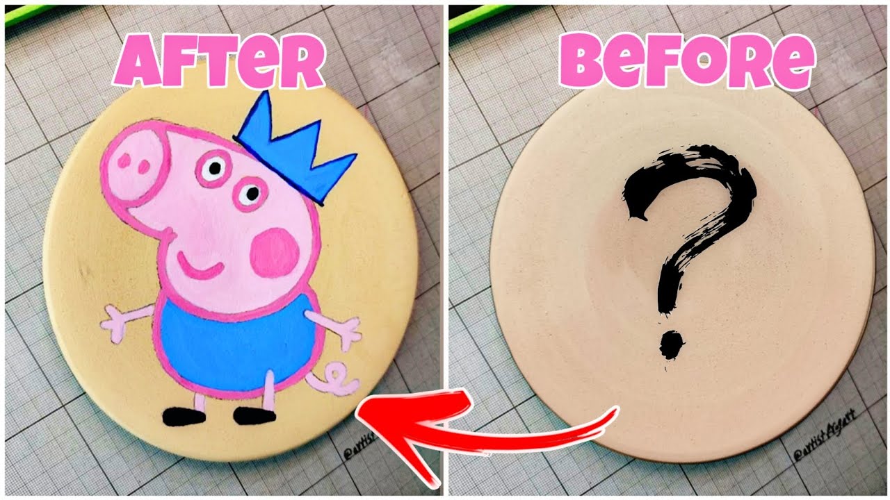 I paint little George from the Peppa Pig cartoon on pottery - YouTube