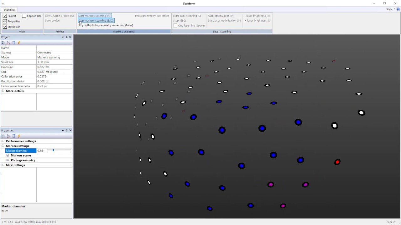 Measuring accuracy (repeatability) of markers positions of Scanform 3D ...