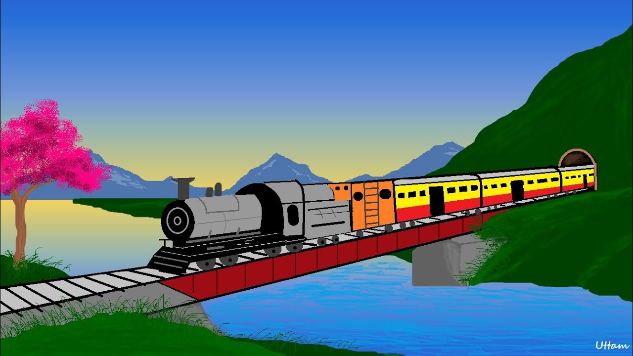 Beautiful train scenery drawing | how to draw in computer | ms paint ...