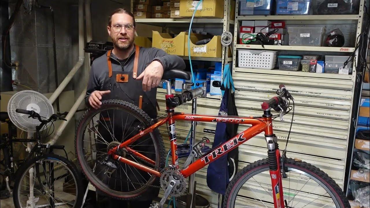 Take it off some sweet jumps! Trek 6500 bicycle reconditioning and tuneup - YouTube