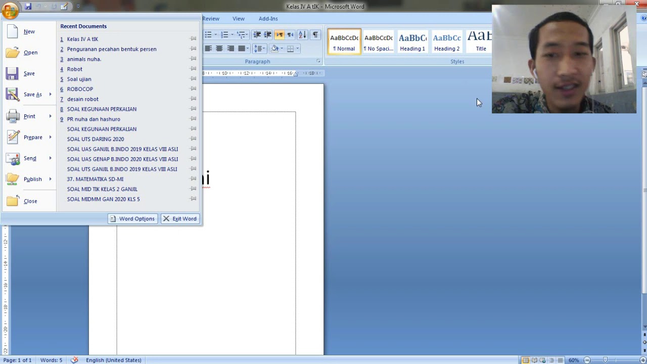 Cara Menutup File di Ms Word - YouTube