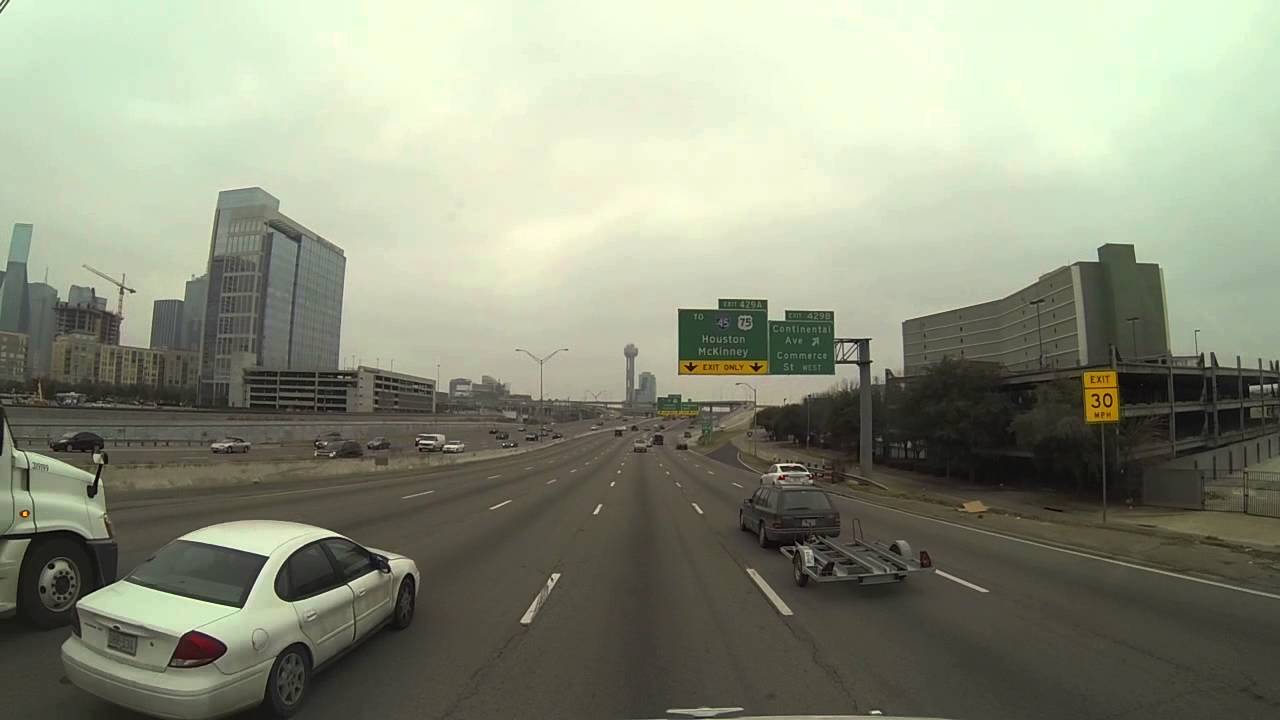 Dallas, driving thru, interstate i35 - i45, winter - YouTube