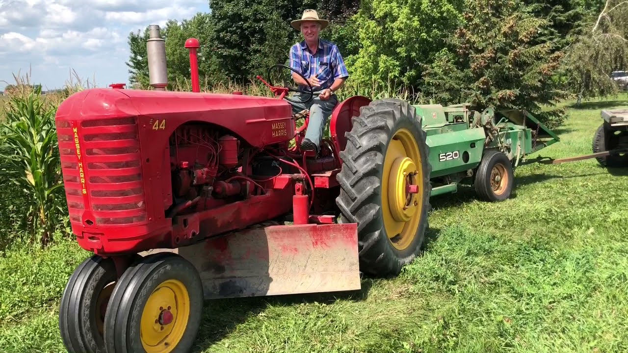 Massey Harris 44 with Oliver 520 Baler - YouTube