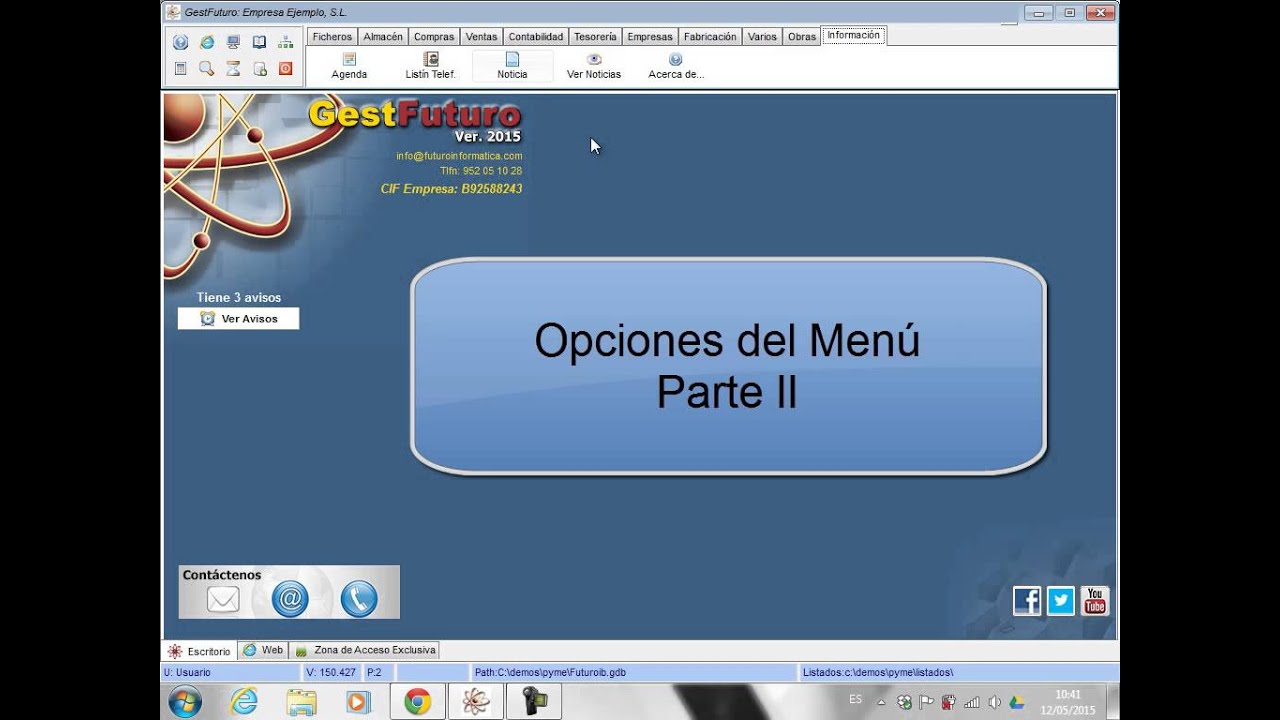 Opciones del menú de GestFuturo programa de gestión, segunda parte ...