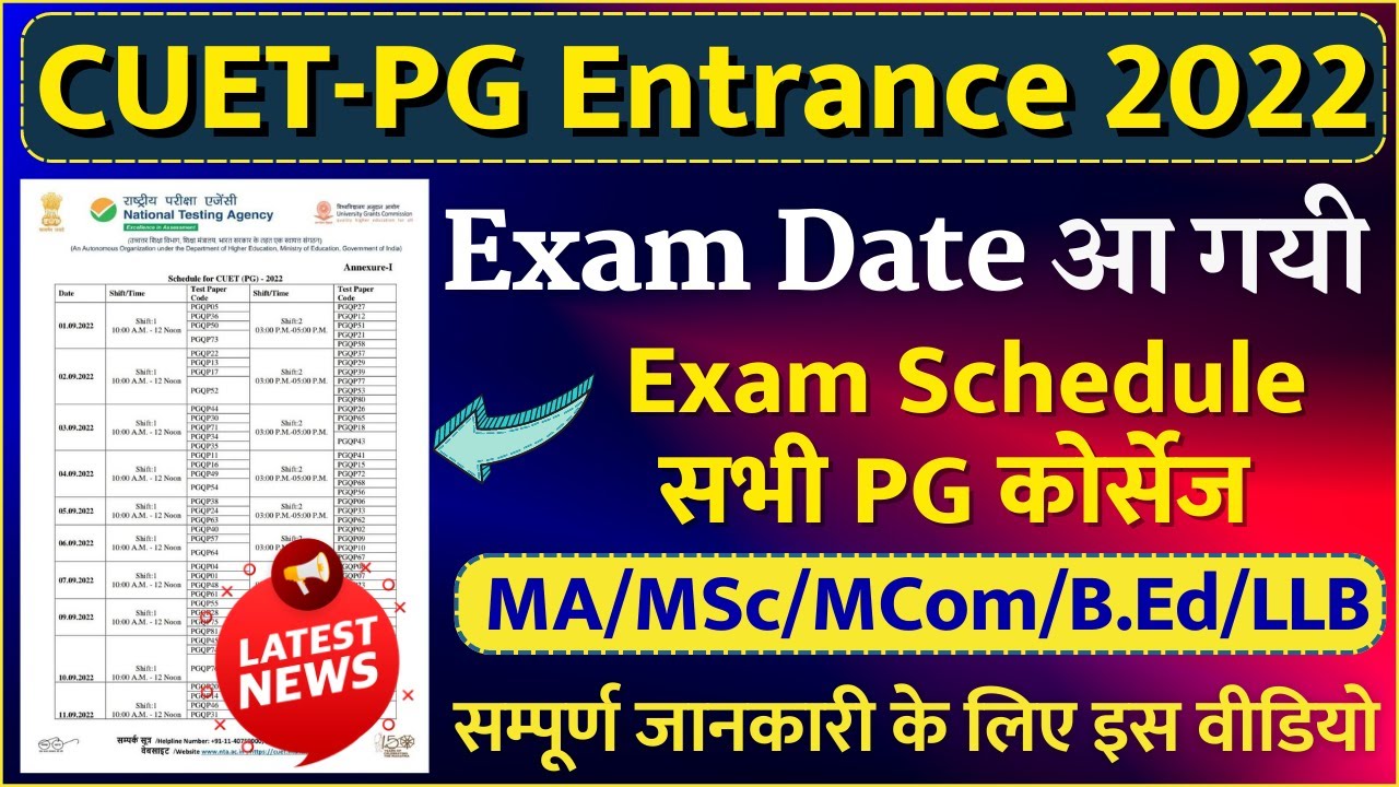 cuet pg update 2022 | CUET Official Update CUET PG Exam Schedule ...