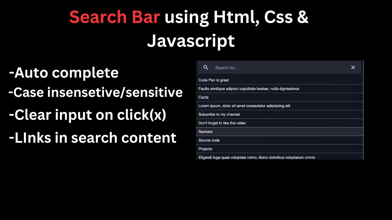 Working Search Bar Using Html, Css & Javascript || Code Pan - YouTube