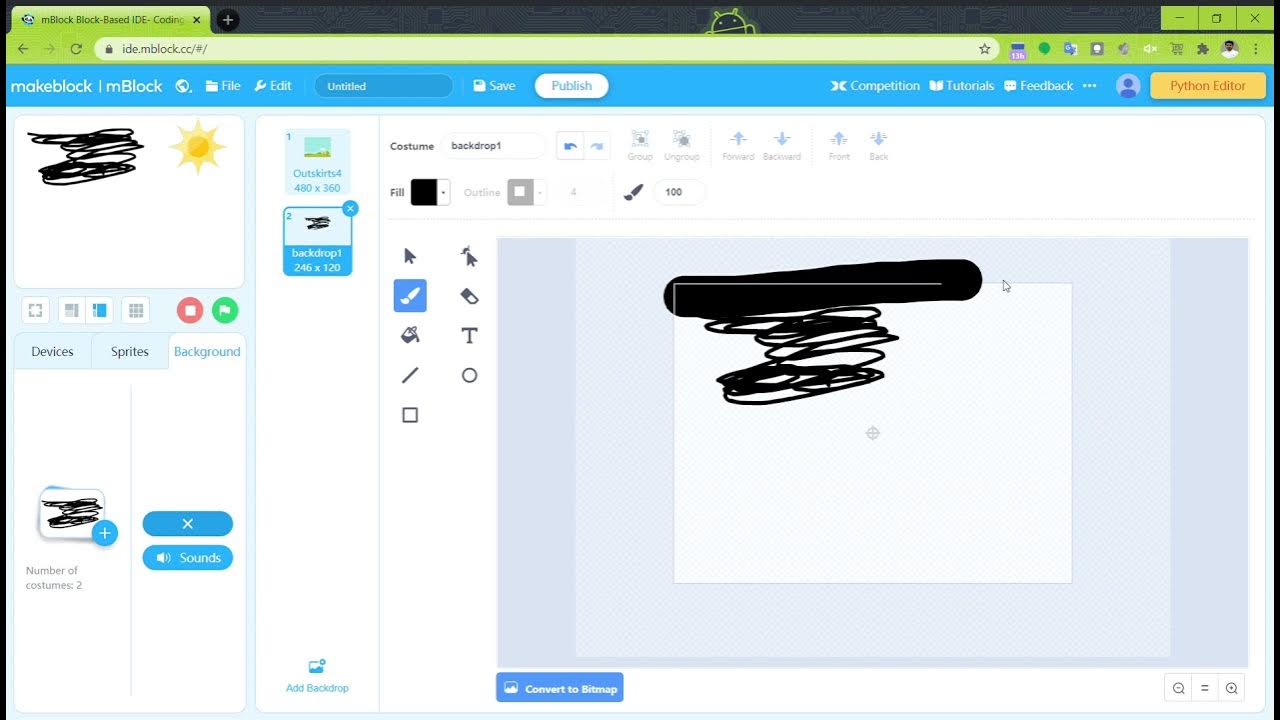 How to create/paint a backdrop/background (mBlock - Block Based IDE Coding for Beginners) - YouTube
